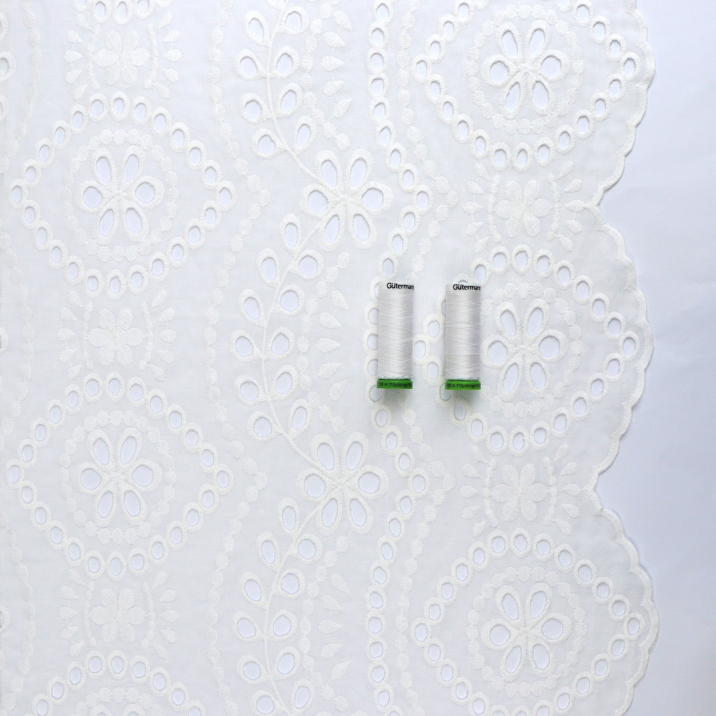 Cotton Broderie Anglaise - Floral Scallop With Embroidered Selvedge ...