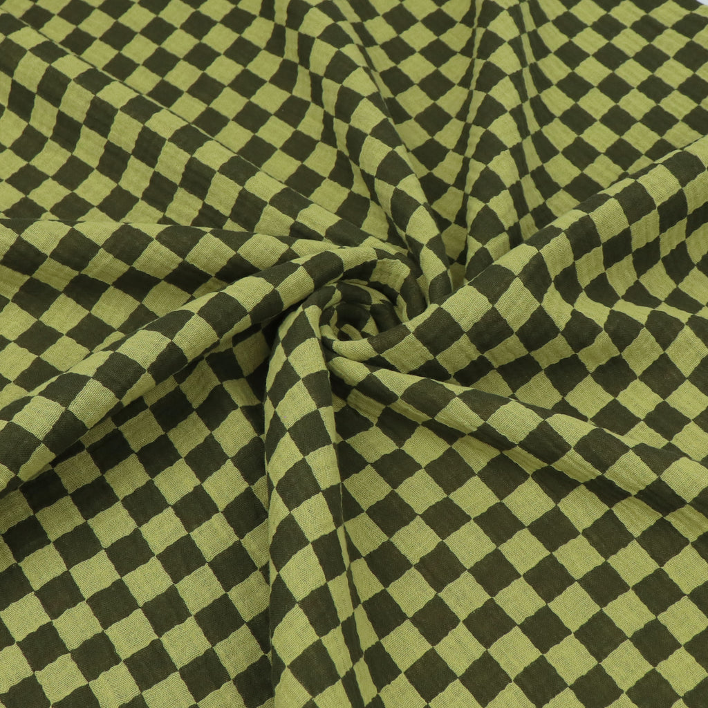 Cotton Double Gauze - Checkerboard - Avocado Green – Sew Me Sunshine