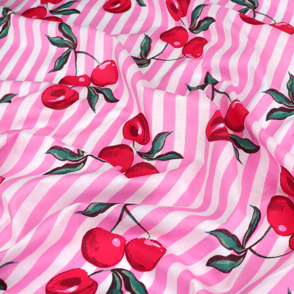 Indian Screen Printed Cotton Fabric - Cherry Stripe - Pink – Sew Me ...