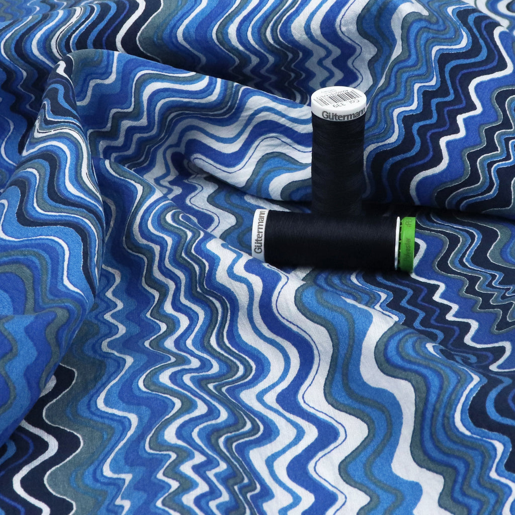 Viscose Blend Crepe - Waves - Blue - SALE – Sew Me Sunshine