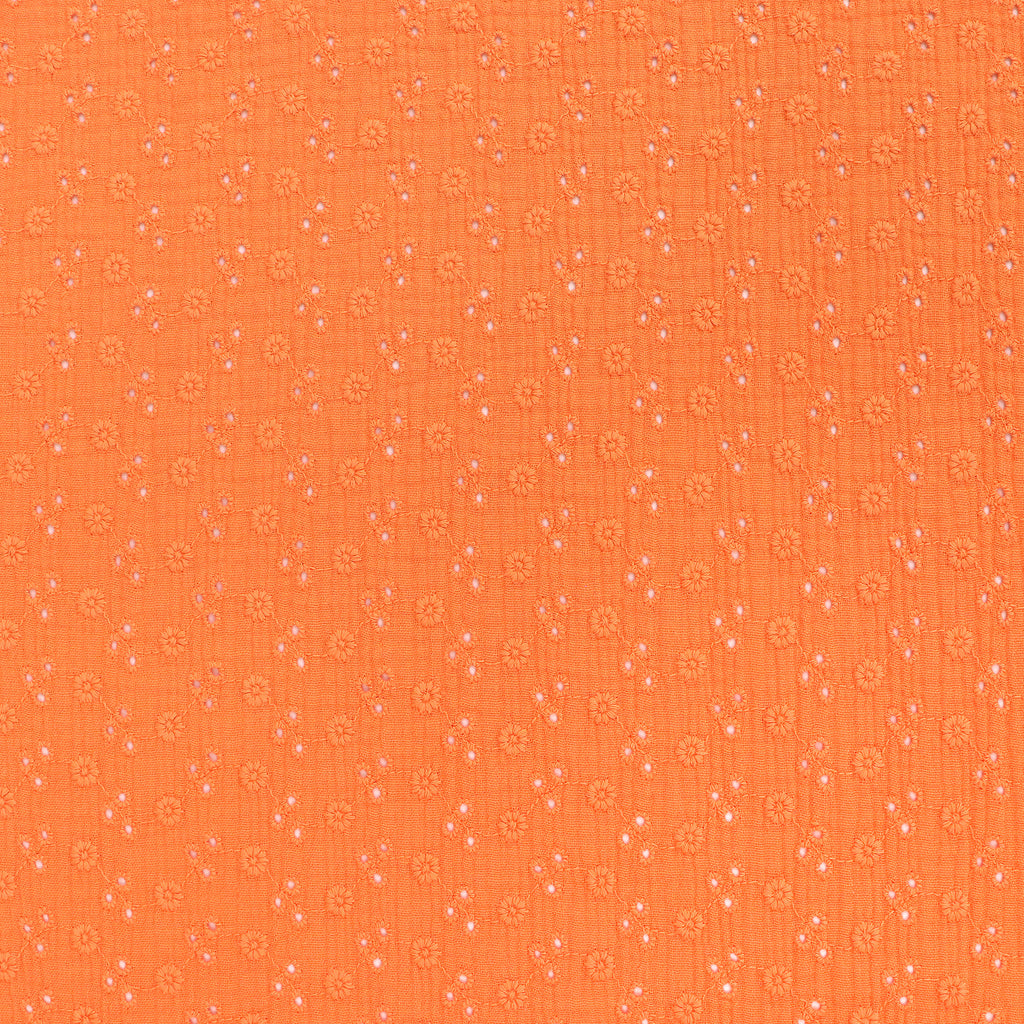 Cotton Double Gauze - Embroidered Flowers - Orange - SALE – Sew Me Sunshine